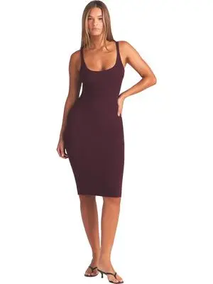 SKIMS Tank Midi Dress | Red | | Cotton Rib - Currant