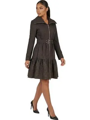 LUNA FASHION HOUSE Tailored Coat With Tiered Hemline And Belt - Brown