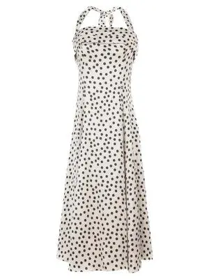 LUNA FASHION HOUSE Melissa Polka Dot Strapless Satin Midi Dress - White