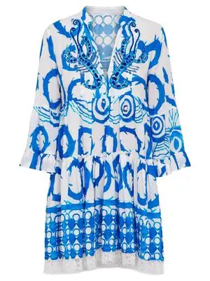 CASA ATELIER BY FERDINANDO FUSCO Ceramica Lobster Embroidered Cotton Babydoll Dress - White