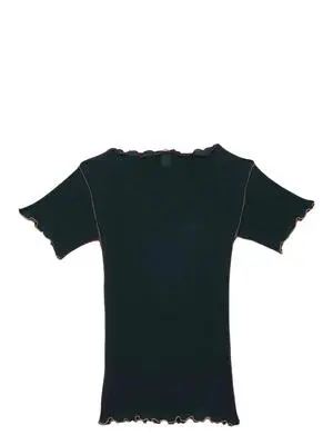 BASERANGE Vein Ribbed Lettuce-trim T-shirt Black