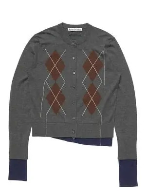 Acne Studios Acne Studios Argyle Intarsia Layered Cardigan Dark Grey/multicolour