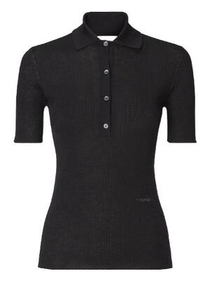 Fendi Ribbed Polo Shirt With Mother-of-pearl Buttons - Black