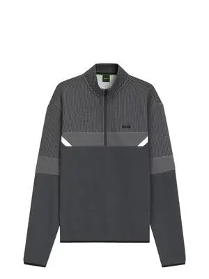 Hugo Boss Quilted Jacquard Relaxed-fit Zip-neck Sweatshirt - Dark Gray