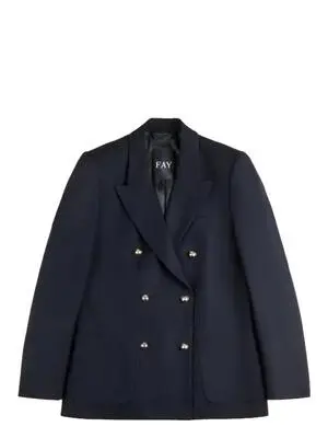 FAY Double-breasted Mélange Flannel Jacket - Blue
