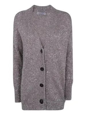 D.exterior Crystal-embellished V-neck Knit Top - Gray