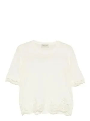 ERMANNO FIRENZE Short-sleeve Lace Trim Top - Beige