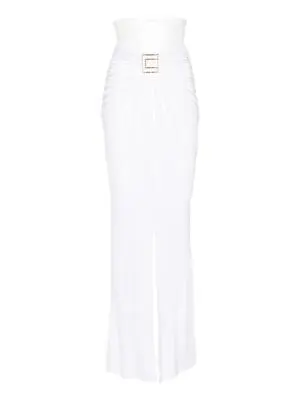 Elisabetta Franchi Logo Plaque Ruched Maxi Skirt - White