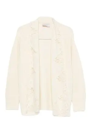 ERMANNO FIRENZE ERMANNO FIRENZE Lace-Trim Ribbed Knit Cardigan
