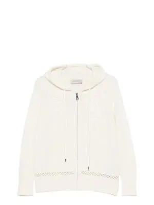 ERMANNO FIRENZE Floral Embroidered Open-knit Hoodie - White