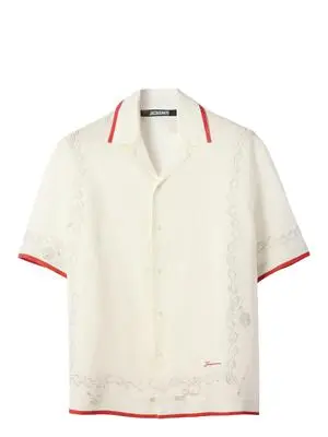 Jacquemus Chain-print Short-sleeve Shirt - Off-white/red