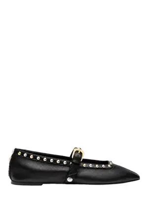 STUART WEITZMAN Perry Mary Jane Flat With Mixed-metal Studs - Black