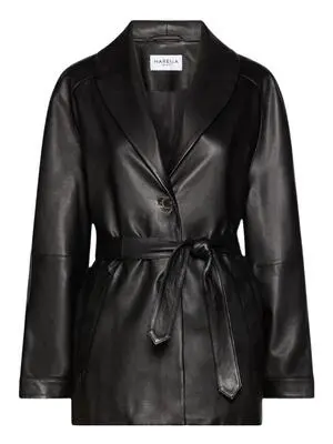 Marella Belted Leather Shawl Collar Jacket - Black