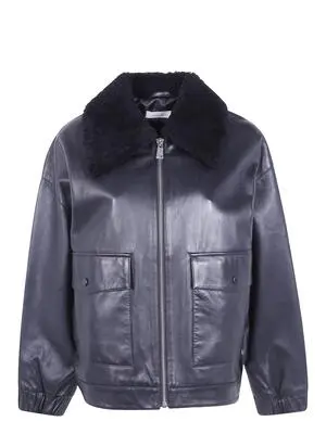 Liviana Conti Long Sleeve Leather Zip-up Jacket - Black