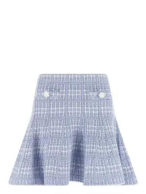 SELF-PORTRAIT Checked Flared Knitted Skirt - Blue