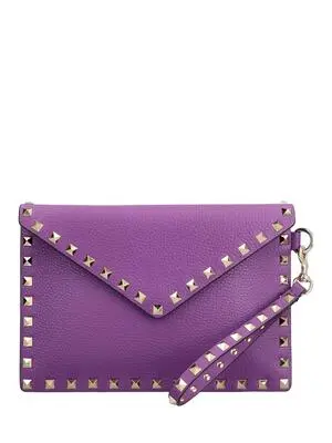 Valentino Garavani Valentino Studded Envelope Clutch With Wrist Strap Purple