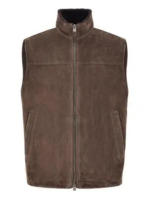 Canali High Neck Zipped Gilet - Brown
