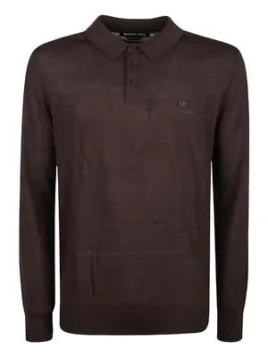 Michael Kors Core Merino Long Sleeve Polo Shirt - Chocolate