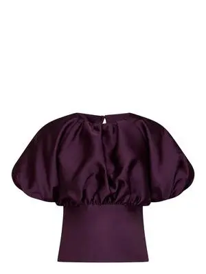 SELF-PORTRAIT Pleated Balloon Sleeve Blouse - Purple
