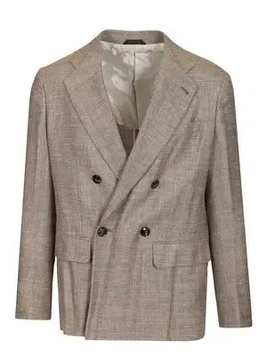 Giorgio Armani Double-breasted Linen Blend Blazer - Gray