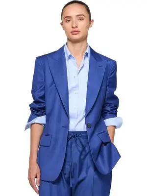 Serena Bute Wool Fitted Single Breasted Blazer - Blue