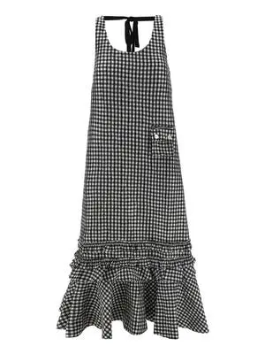 GANNI Crinkled Check Long' Dress - Black