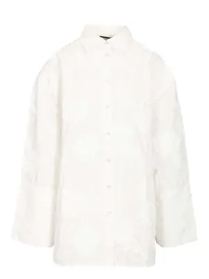ROTATE BY BIRGER CHRISTENSEN Oversized Cotton Shirt With Embroidered Floral Motif - White
