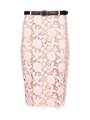 SELF-PORTRAIT Pink Lace Pencil Skirt - Multicolor