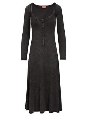 DIESEL® Ribbed Jersey Midi Dress With Henley Neckline - Black