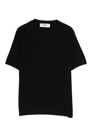 Fendi FENDI FF Monogram Cotton-Viscose Knit Sweater With Side Slits Black
