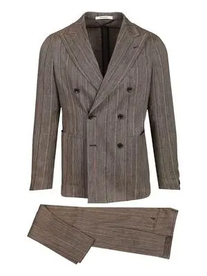 Tagliatore Monecarlo Double-breasted Suit In Linen Blend - Brown