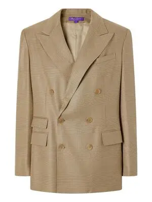 Ralph Lauren Glen Double-breasted Prince Of Wales Checked Silk Blazer - Brown