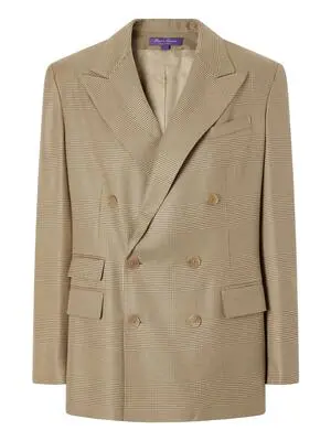 Ralph Lauren Glen Double-breasted Prince Of Wales Checked Silk Blazer - Camel