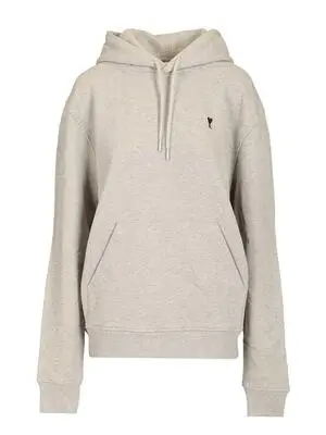 AMI Paris Cotton Hoodie With De Coeur Embroidery - Gray