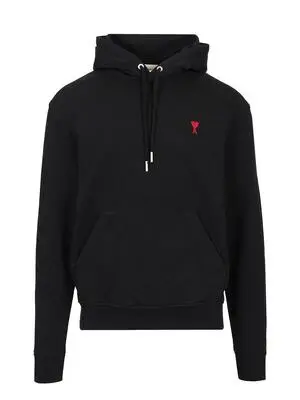 AMI Paris Cotton Hoodie With De Coeur Embroidery - Black