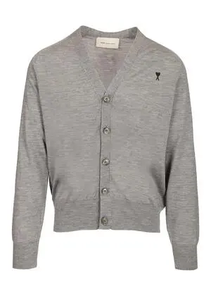AMI Paris V-neck Wool Cardigan - Gray