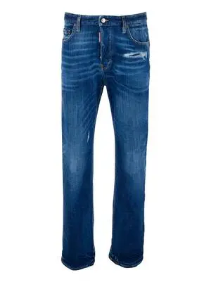 Dsquared2 Blue Jeans With Ripped Details And Logo Patch On The Back In Denim For - Multicolor