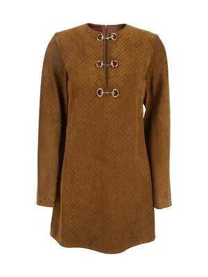 Gucci Gucci Suede Dress With Horsebit Detail And GG Motif Multicolor