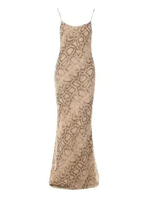 Andamane Ninfea Maxi Dress Python Print Spaghetti Straps A-line - Cream