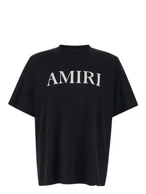 Amiri Crewneck T-shirt With Logo Lettering Print On The Front In Cotton - Black