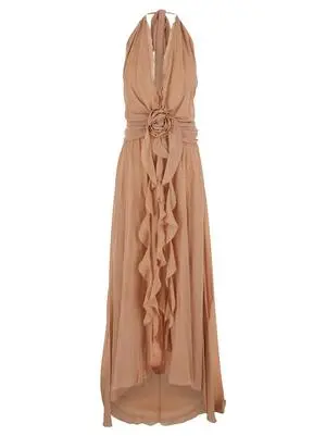 Blumarine Dress 'georgette Long Dress' Pink With V-neck And Long Sleeves In Viscose For - Multicolor