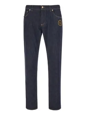 Dolce & Gabbana Blue Slim Jeans With Embroidered Logo On The Front In Denim For - Multicolor