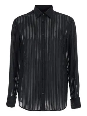 Gucci Black Shirt With Classic Collar And All-over Striped Pattern In Silk For - Multicolor