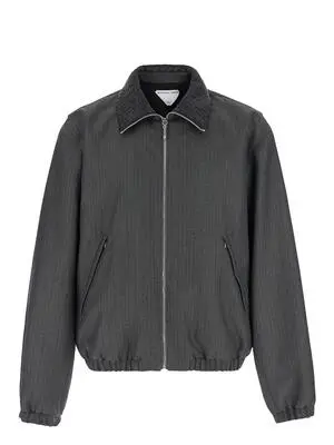 Bottega Veneta Bottega Veneta Wool Pinstripe Jacket With Intreccio Collar Multicolor