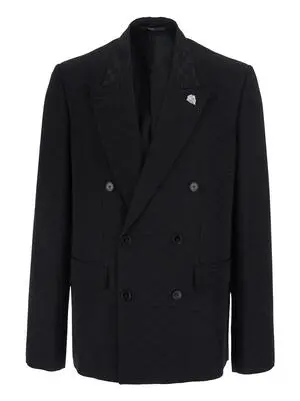 Gucci Black Double-breasted Jacket With Peak Lapel And Gg Motif - Multicolor