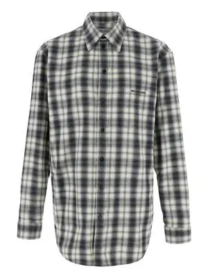 Balenciaga Black And White Shirt With All-over Stripe Motif In Cotton Flannel For - Multicolor