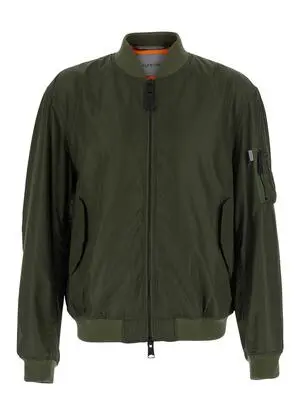 BALENCIAGA Green Tech Fabric Bomber Jacket With Embossed Logo