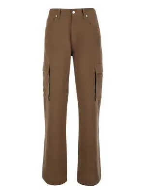 Fendi Brown Cargo Pants With Ff Plate On The Pocket In Linen For - Multicolor