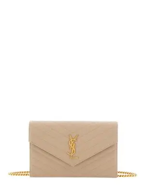 Saint Laurent Crossbody Bag 'louise' With Cassandre Plaque On The Front In Beige Leather For - Cream