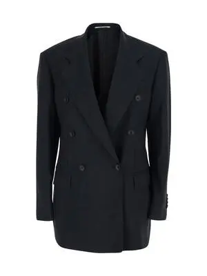 Tagliatore Black Double Breasted Jacket With Classic Lapels In Wool - Multicolor